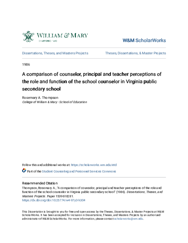 (PDF) A comparison of counselor, principal and teacher perceptions of ...