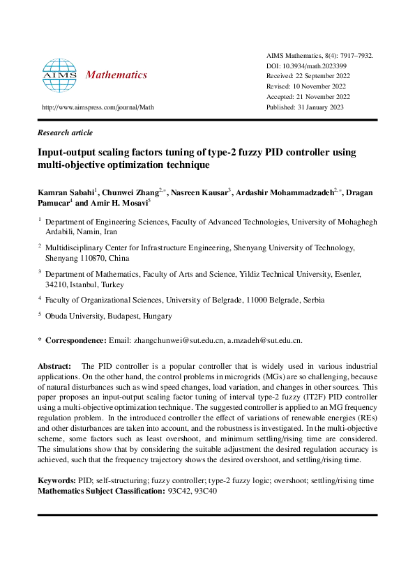 (PDF) Input-output scaling factors tuning of type-2 fuzzy PID controller using multi-objective ...