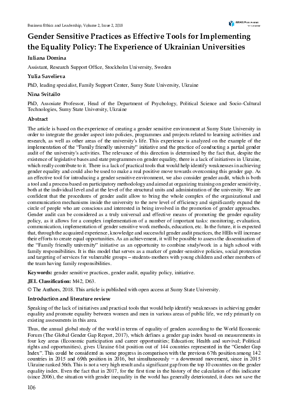 (PDF) Gender Sensitive Practices as Effective Tools for Implementing ...