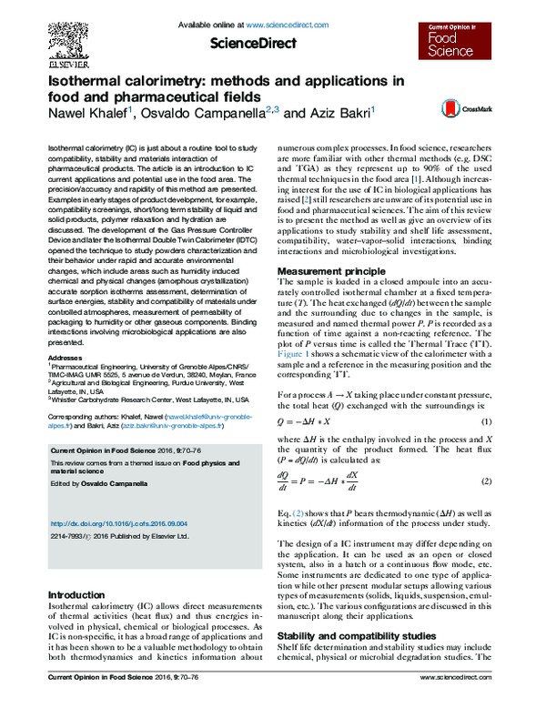 (PDF) Isothermal calorimetry: methods and applications in food and ...