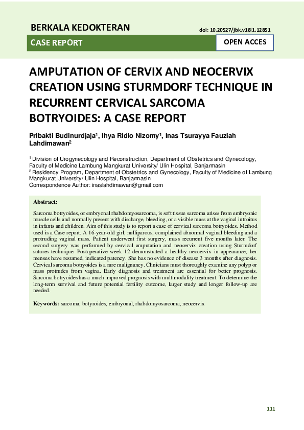 (PDF) Amputation of Cervix and Neocervix Creation Using Sturmdorf ...