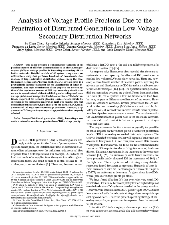 (PDF) Analysis of Voltage Profile Problems Due to the Penetration of Distributed Generation in ...