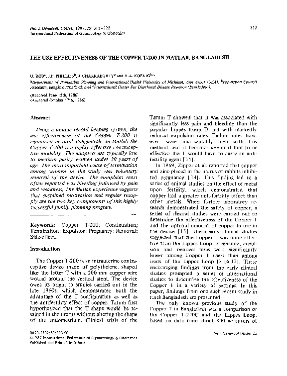 (PDF) The use effectiveness of the copper T-200 in Matlab, Bangladesh