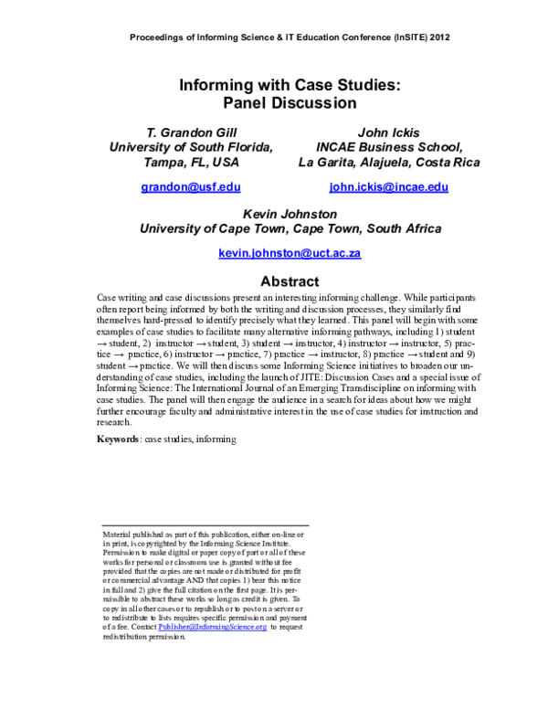 (PDF) Informing with Case Studies: Panel Discussion