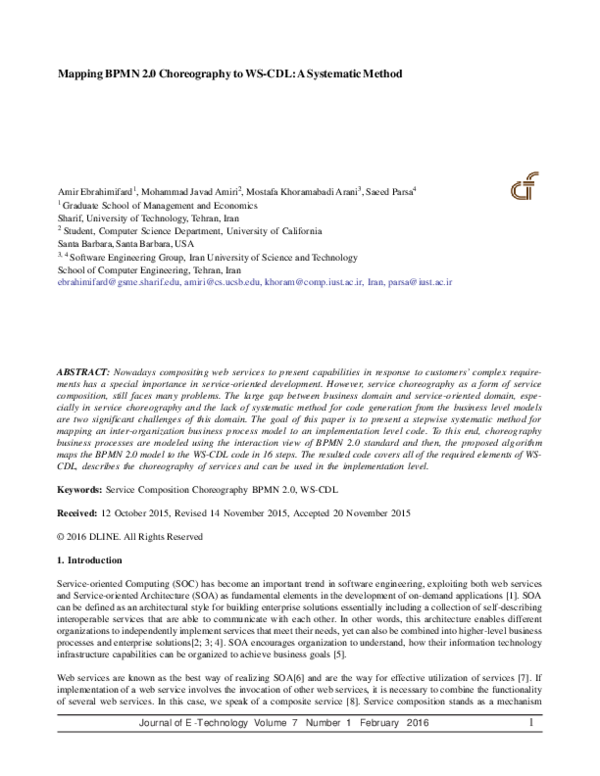 (PDF) Mapping BPMN 2 . 0 Choreography to WS-CDL : A Systematic Method