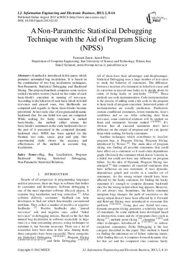 (PDF) A Non-Parametric Statistical Debugging Technique with the Aid of ...