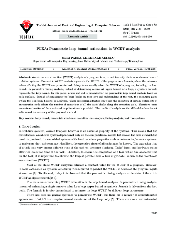 (PDF) PLEA: Parametric loop bound estimation in WCET analysis (PDF) PLEA: Parametric loop bound estimation in WCET analysis