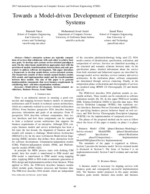 (PDF) Towards a model-driven development of enterprise systems