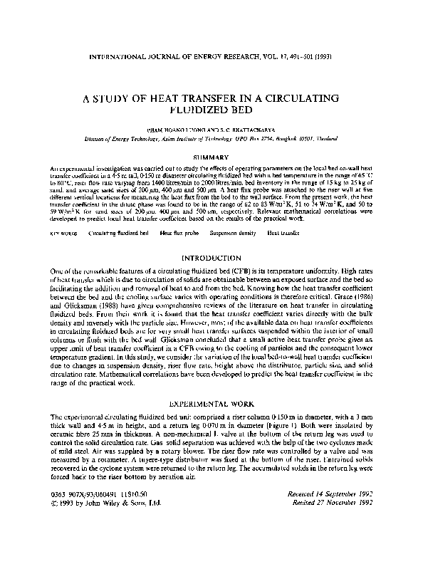 Pdf Heat Transfer In Circulating Fluidized Beds 