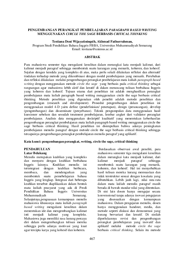 (PDF) Pengembangan Perangkat Pembelajaran Paragraph Based Writing ...