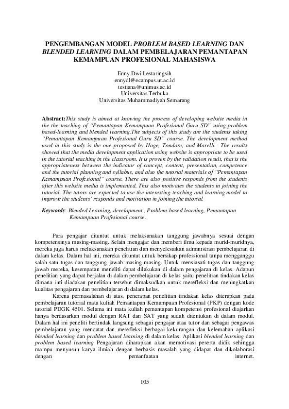 (PDF) Pengembangan Model Problem Based Learning Dan Blended Learning Dalam Pembelajaran ...