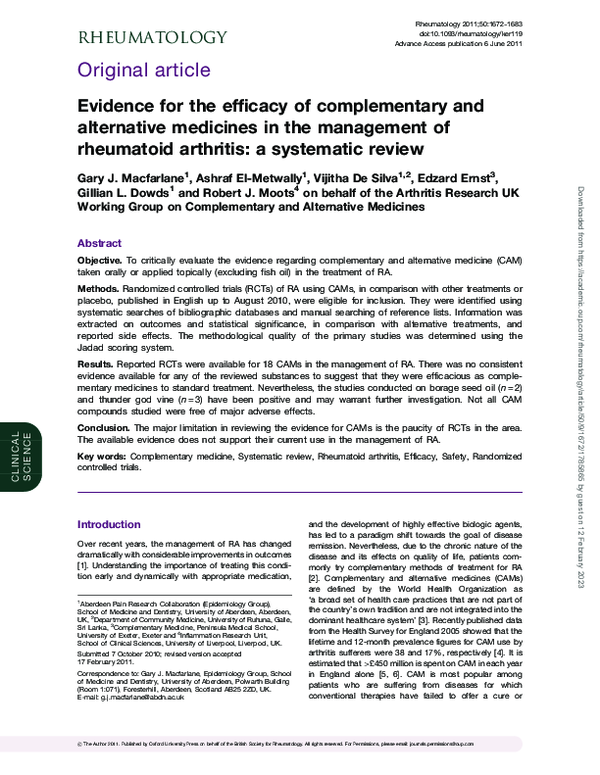 (PDF) Evidence for the efficacy of complementary and alternative ...