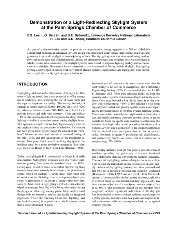 (PDF) Demonstration of a light-redirecting skylight system at the Palm ...