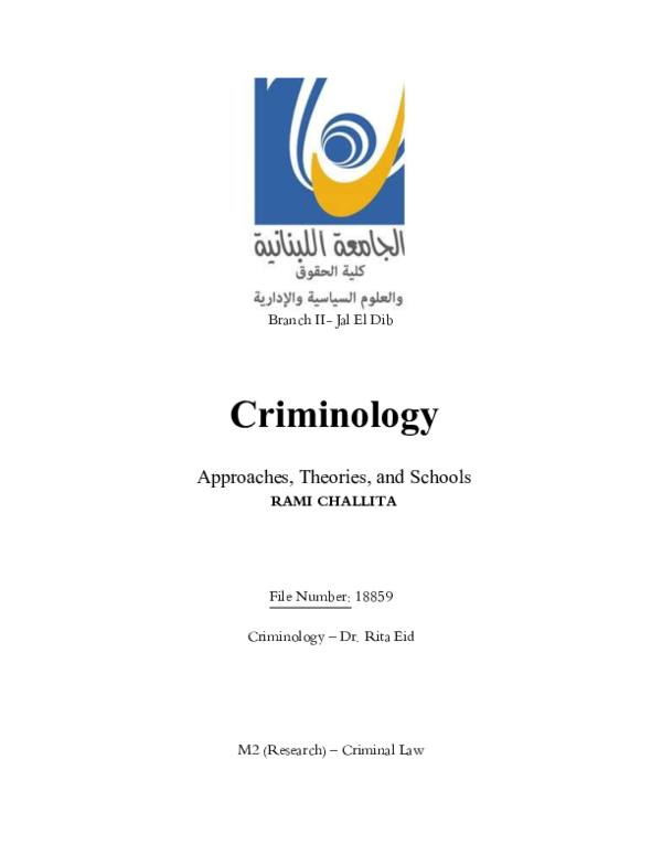 (PDF) Theories in Criminology by Rami Challita