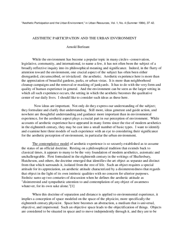 (PDF) Aesthetic Participation and the Urban Environment