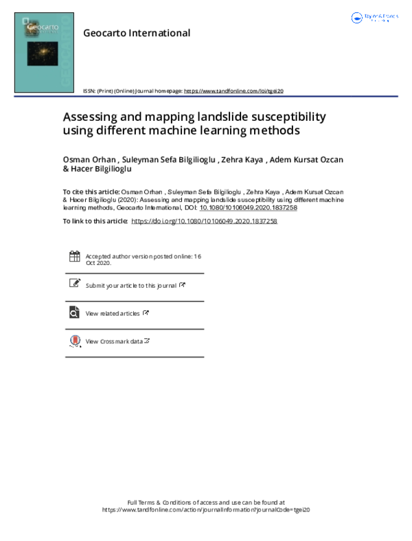 (PDF) Assessing and mapping landslide susceptibility using different machine learning methods