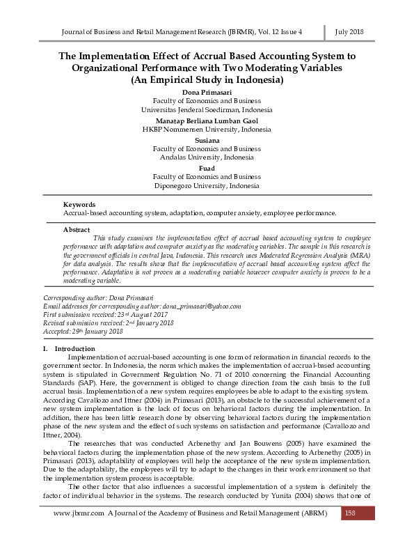 (PDF) The Implementation Effect of Accrual Based Accounting System to ...