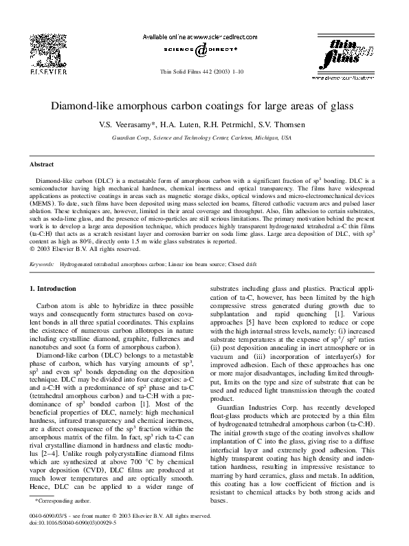 (PDF) Diamond-like amorphous carbon coatings for large areas of glass