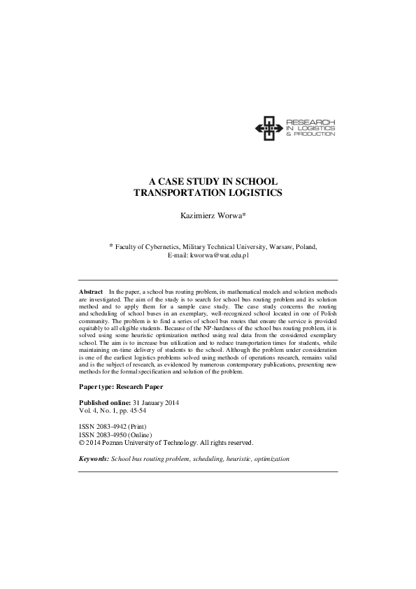 (PDF) A Case Study in School Transportation Logistics