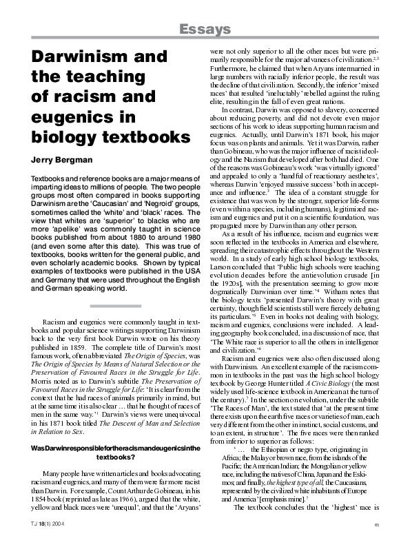 (PDF) Darwinism and the teaching of racism and eugenics in biology textbooks