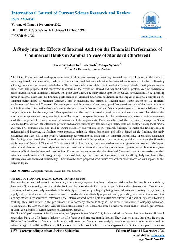 (PDF) A Study into the Effects of Internal Audit on the Financial Performance of Commercial ...