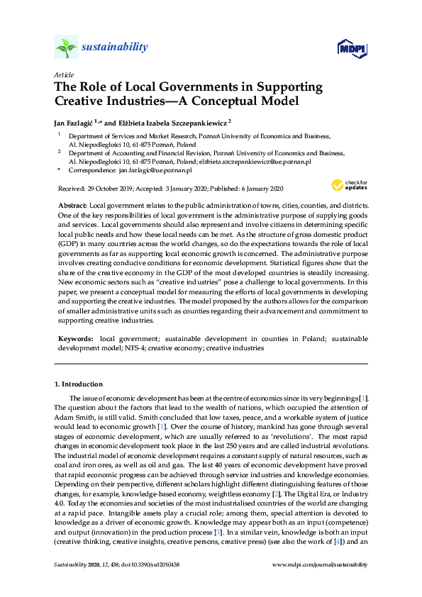 (PDF) The Role of Local Governments in Supporting Creative Industries—A ...