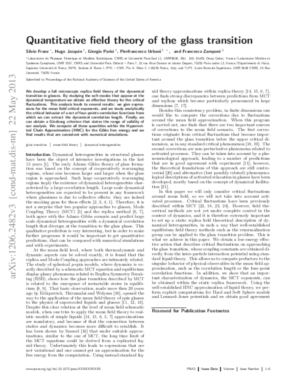 (PDF) Quantitative field theory of the glass transition