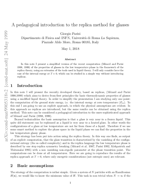 (PDF) A pedagogical introduction to the replica method for glasses
