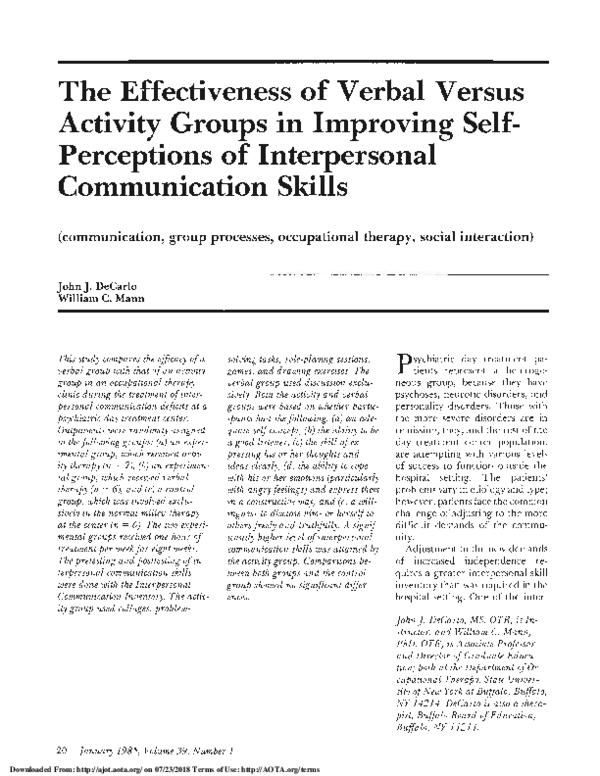 (PDF) The Effectiveness of Verbal Versus Activity Groups in Improving Self-Perceptions of ...