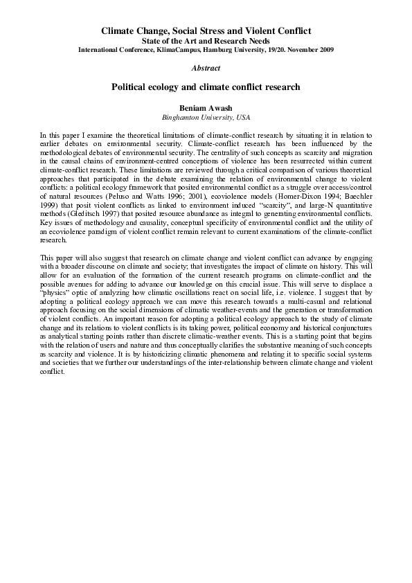 (PDF) Climate Change, Social Stress and Violent Conflict