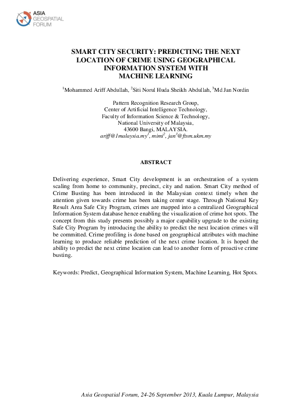 (PDF) Smart City Security: Predicting the Next Location of Crime Using Geographical Information ...