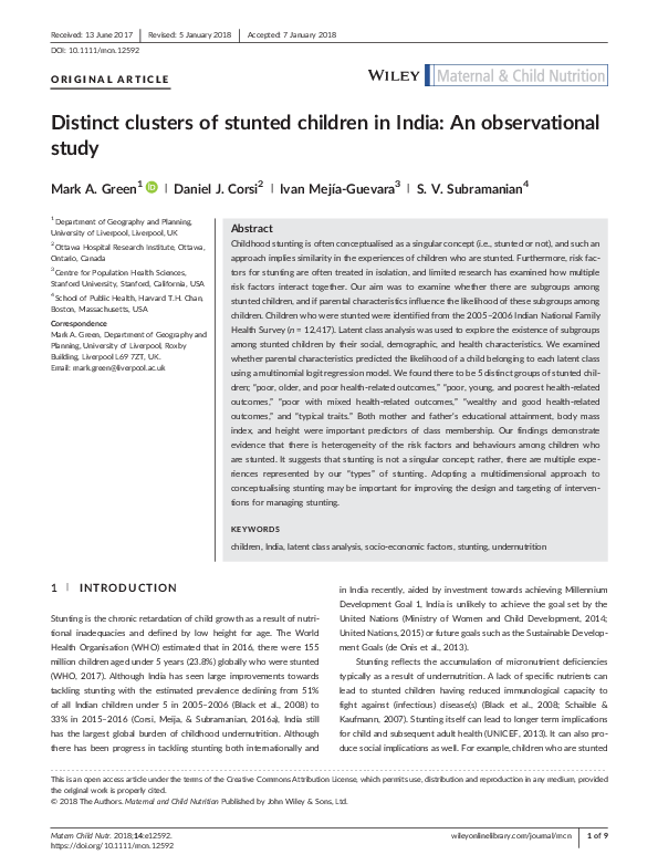 (PDF) Distinct clusters of stunted children in India: An observational ...