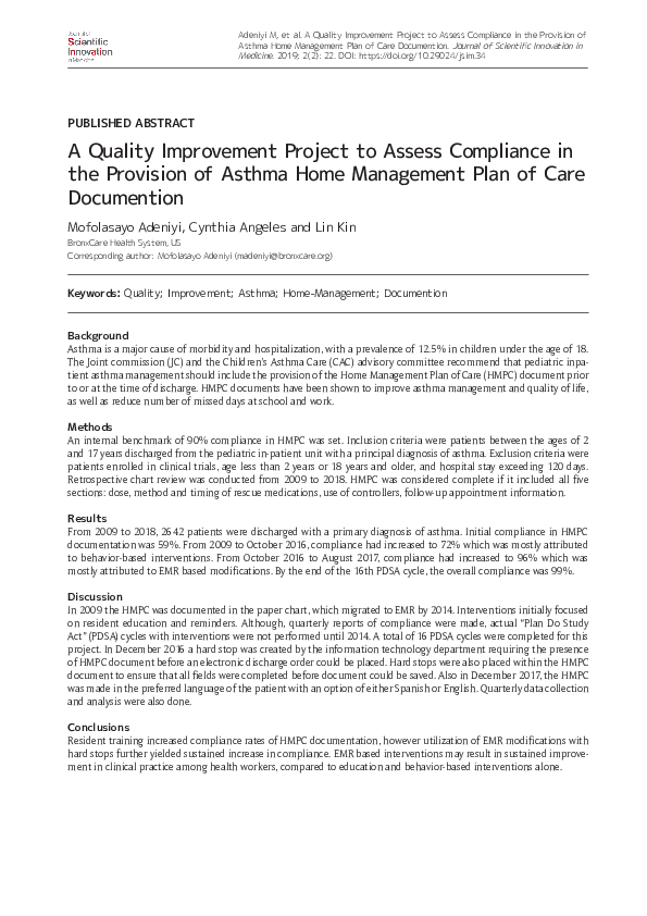 (PDF) A Quality Improvement Project to Assess Compliance in the ...