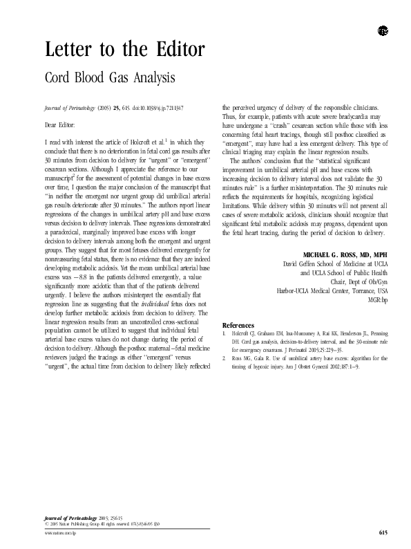 (PDF) Cord Blood Gas Analysis