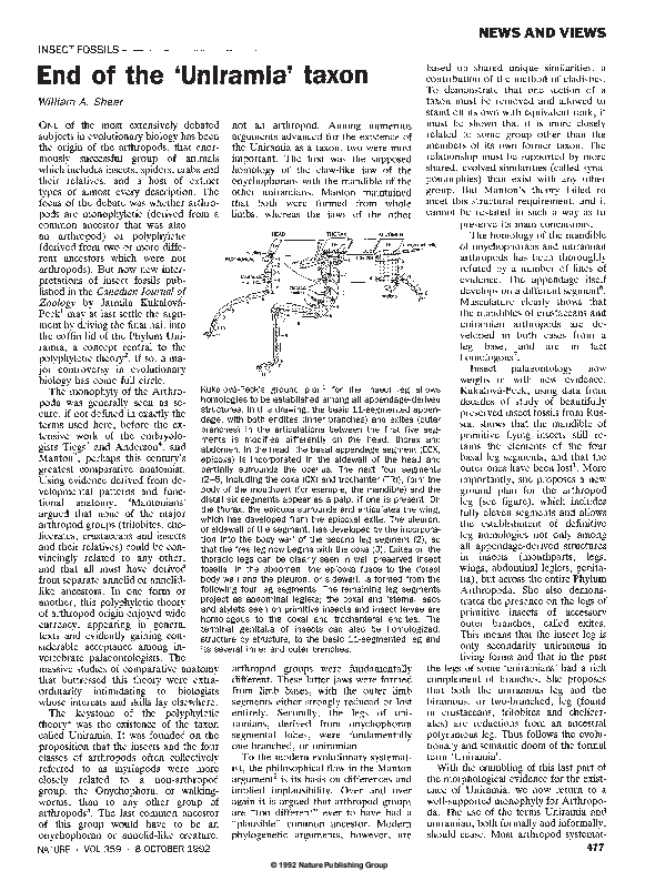 (PDF) End of the 'Uniramia' taxon