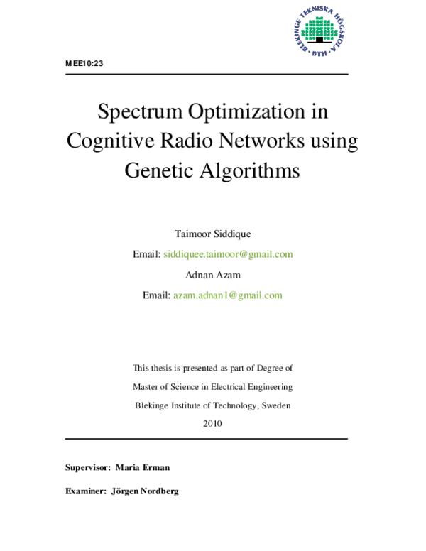 Pdf Spectrum Optimization In Cognitive Radio Networks Using Genetic Algorithms