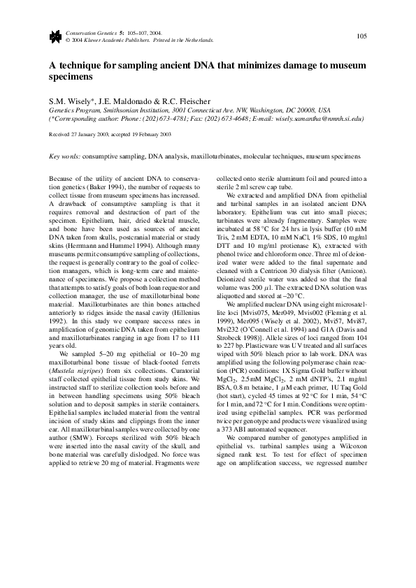 (PDF) A technique for sampling ancient DNA that minimizes damage to ...