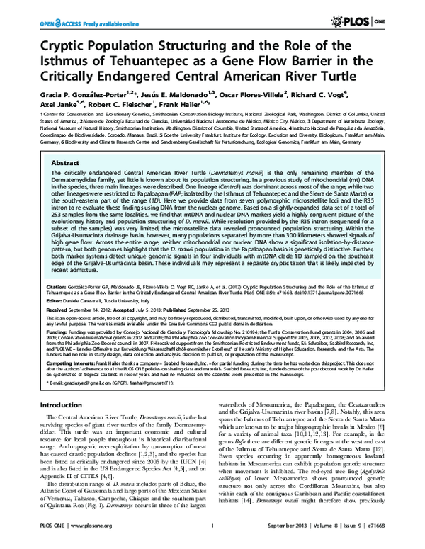 (PDF) Cryptic Population Structuring and the Role of the Isthmus of ...
