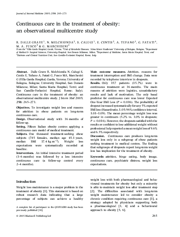 (PDF) Continuous care in the treatment of obesity: an observational ...