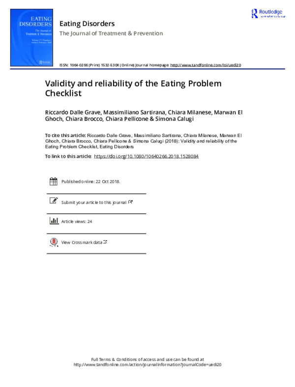 (PDF) Validity and reliability of the Eating Problem Checklist