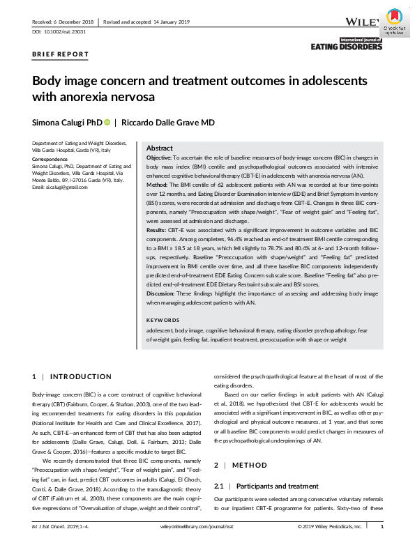 (PDF) Body image concern and treatment outcomes in adolescents with ...