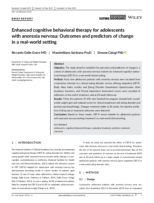 (PDF) Enhanced cognitive behavioral therapy for adolescents with ...