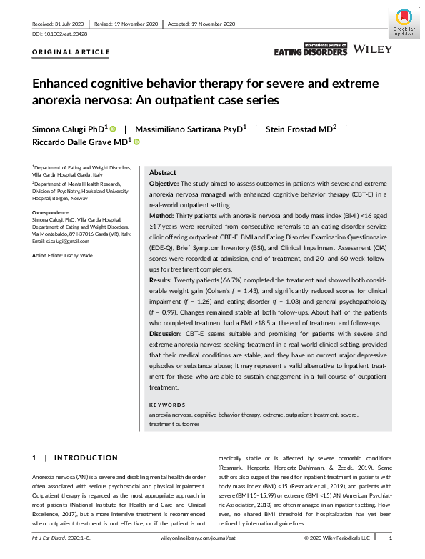 (PDF) Enhanced cognitive behavior therapy for severe and extreme ...