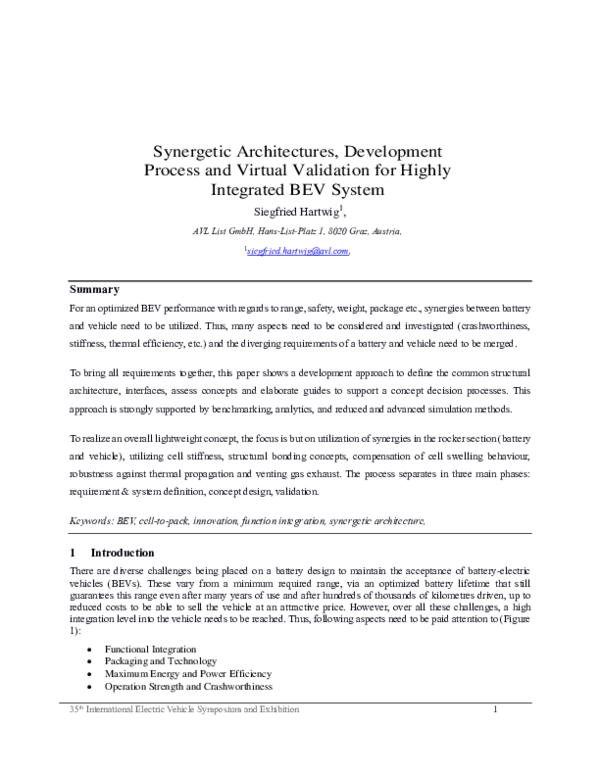 (PDF) Synergetic Architectures, Development Process and Virtual Validation for Highly Integrated ...