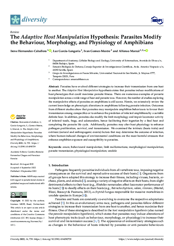 (PDF) The Adaptive Host Manipulation Hypothesis: Parasites Modify the ...