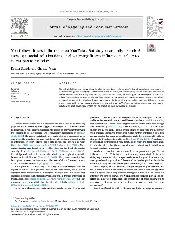 (PDF) You follow fitness influencers on YouTube. But do you actually ...