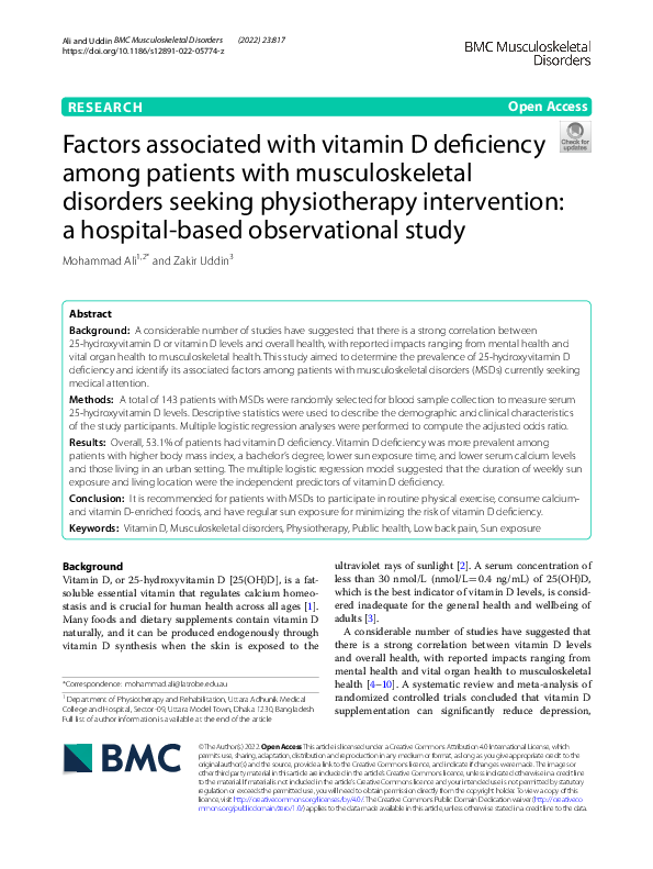 (PDF) Factors associated with vitamin D deficiency among patients with ...
