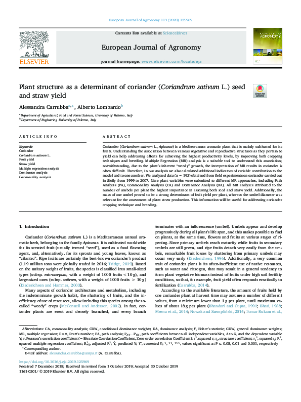 (PDF) Plant structure as a determinant of coriander (Coriandrum sativum ...