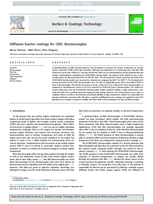 (PDF) Diffusion barrier coatings for CMC thermocouples
