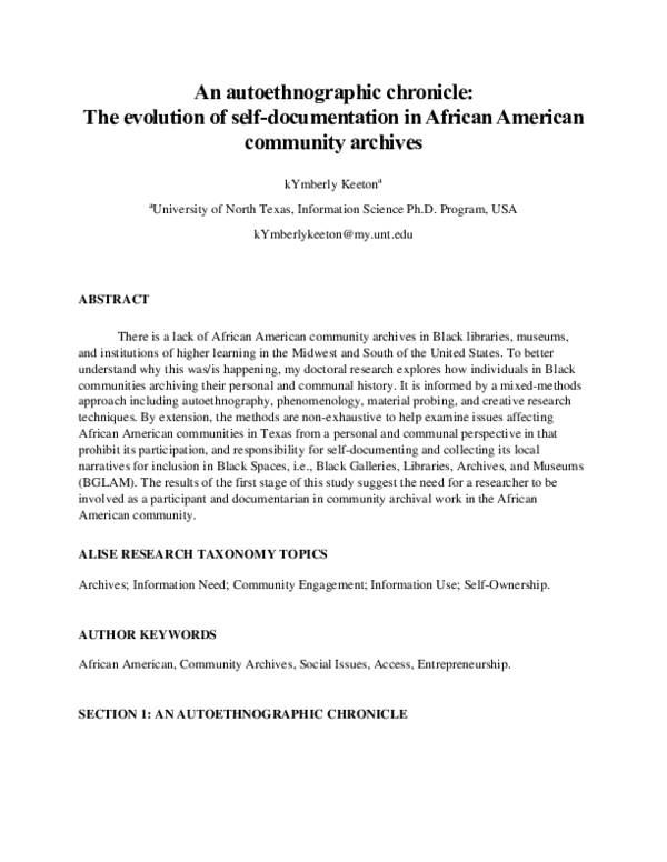 (PDF) Autoethnographic chronicle